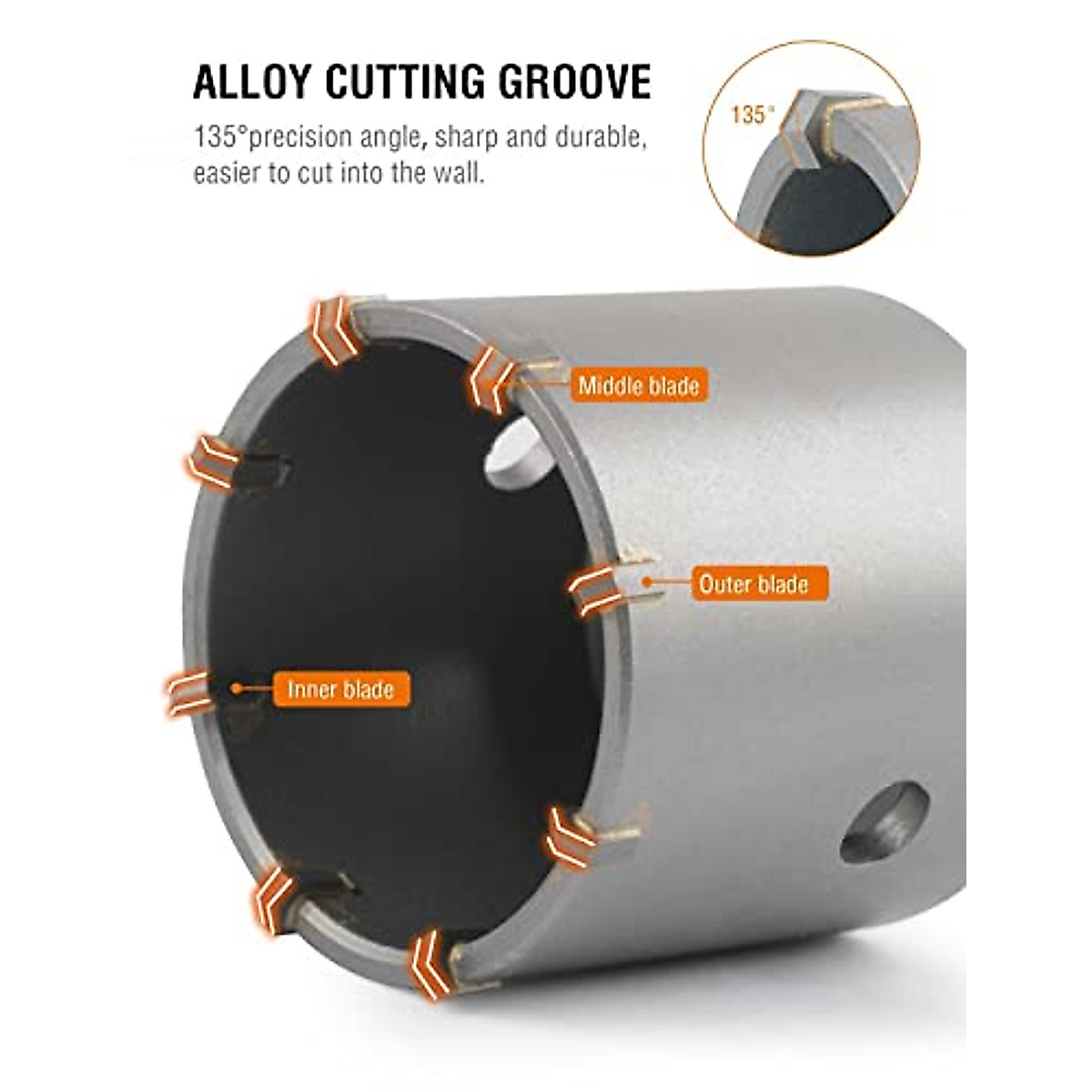 BINOTA Concrete Hole Saw, Kit 30 40 65 80 100 MM, Arbor SDS Plus and MAX 300mm, for Masonry Cement Wall Brick Sands Stone Sable-Rock Self-Leveling