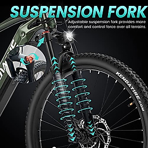 VELOWAVE Electric Mountain Bike for Adults 48V 15Ah Removable LG Cells Battery 25MPH E Bike 500W Motor 27.5'' Ebike Shimano 7-Speed Dark Green