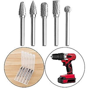 5Pcs Premium Tungsten Steel Carbide Rotary Burr Set, 1/4inch Shank Double Cut Carbide Burr Set, 8MM Head Die Grinder Bits for Die Grinder Drill, DIY Wood-Working Carving, Metal Polishing, Engraving