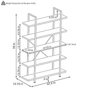 Sunnydaze 5-Tier Bookshelf - Industrial Style with Freestanding Open Shelves with Veneer Finish - Holds Books, Media, Storage Cubes, DVDs and More - Oak Gray
