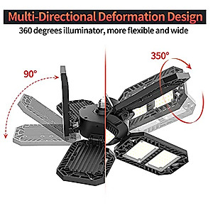 Rufbjkd LED Garage Light,300W Deformable LED Garage Ceiling Light with 5 Adjustable Leaf,Super Bright LED Shop Light With10+1 Glow Panels, Lighting for Garage Basement Warehouse,E26/E27 Base (2 Pack)