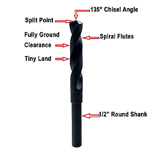 MAXTOOL 33/64" Silver and Deming Drill Bits HSS M2 S & D Drill Bits Prentice Twist Drills Black Oxide 1/2" Reduced Shank 6" OAL; SD02B00R033