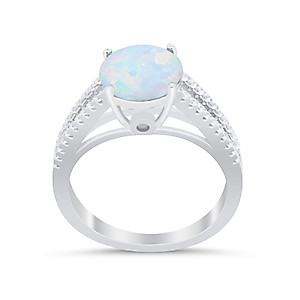 Blue Apple Co. Lab Created White Opal Size-7 Vintage Style Wedding Engagement Ring Round Simulated Cubic Zirconia 925 Sterling Silver