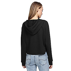MakeMeChic Women's Cropped Hoodie Casual Workout Crop Sweatshirt Tops A Black M