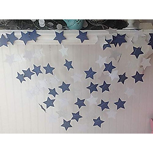 Navy Blue Glitter Silver Birthday Party Decorations Outer Space Decorations 2pcs Navy Blue Glitter Silver Paper Star Garlands Star String for Baby Shower Decorations