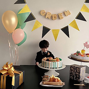 Gold Black Pennant Banner Paper Bunting Hanging Decoration for Birthday Graduation Retirement New Year's Party, Pack of 30 Counts Pennant, 20 feet