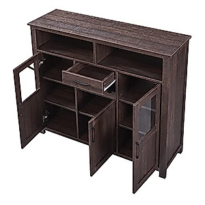 Goohome 47.20" Wine Rack, Retro Style Kitchen Sideboard Cabinet Buffet Table with Storage Drawers & Adjustable Shelves, for Living Room Entryway, Espresso