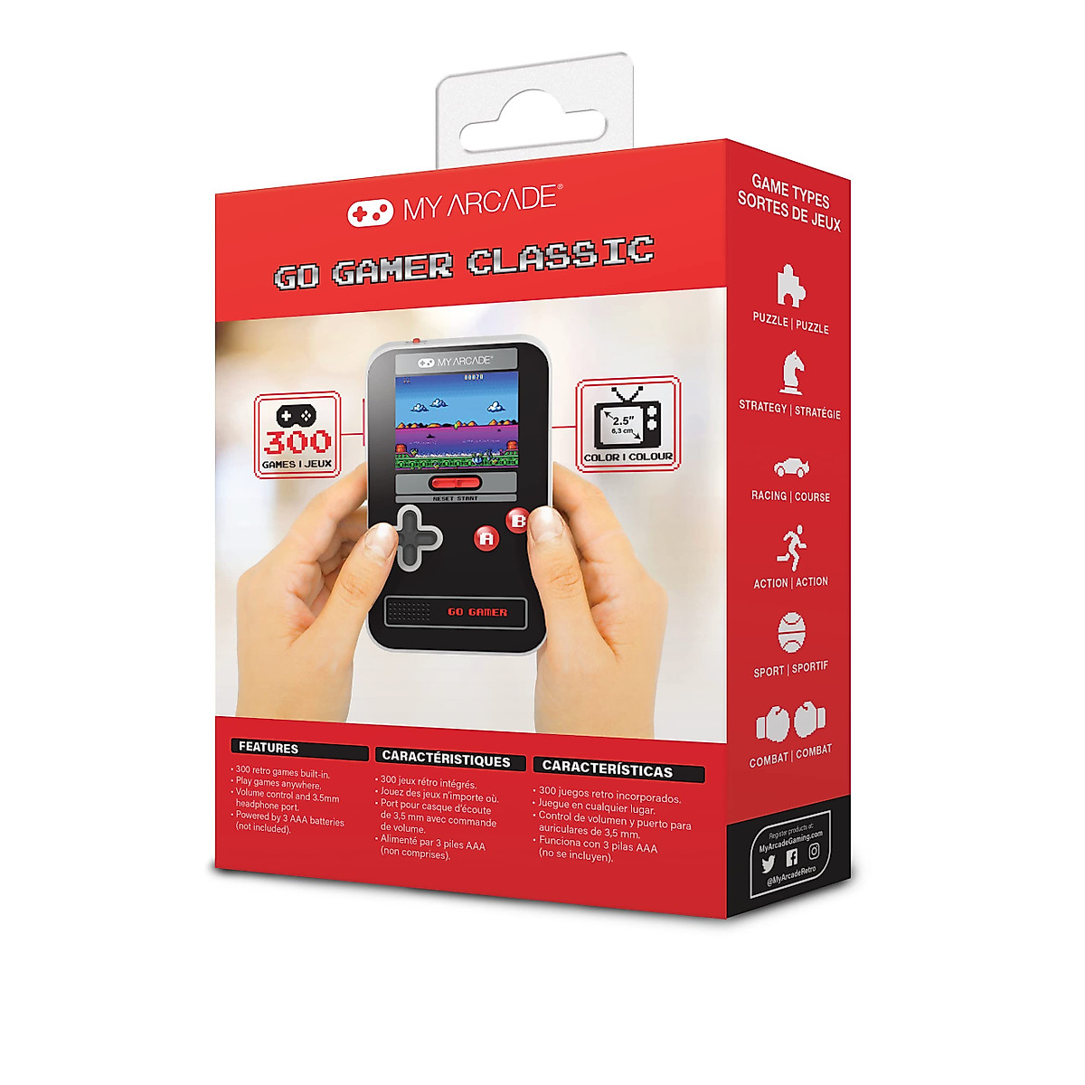 My Arcade Go Gamer Classic-RED: Portable Electronic Game Console with 300 Games, Full Color 2.5" Screen-Fun for The Whole Family (DGUN-3909)