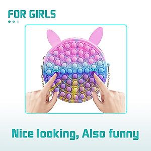 AndTree Pop Shoulder Bag Fidget Toys Rainbow Pop Bubble It Purse for Girls Gift Cross-Body Bag Rabbit Ear