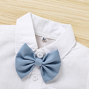 Viworld Toddler Baby Boy Gentleman Clothes Kids Short Sleeve Bowtie Shirt+Suspender Shorts Set Outifts Summer Suits(Blue,4-5 T)