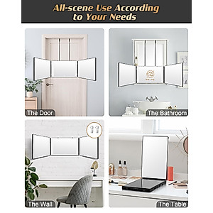 JUSRON 360 Viewing Angle Self Hair Cutting Mirror, Clear Anti-Fog HD Glass (Black with LED, with Accessories)