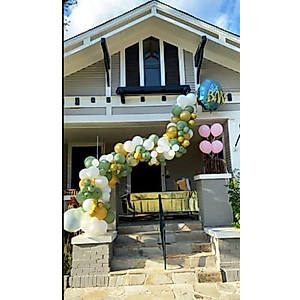 OKAKA 150pcs Olive Green Balloon Garland Arch Kit, Gold Confetti Balloons Sage Green Balloon and Gold Metallic Chrome Latex Balloons Set Wedding Birthday Balloons Baby Shower Decorations (Sage Green)