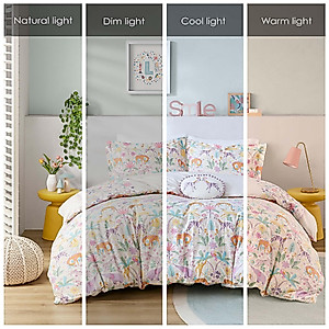 Urban Habitat Kids Queen Duvet Cover Set, Favorite Jungle Animals Fun Safari Adventures, BCI Cotton Comforter, All Sasons Bedding Reversible Duvet Cover, Sham & Pillow, Lulu, Full/Queen Purple 4 Piece