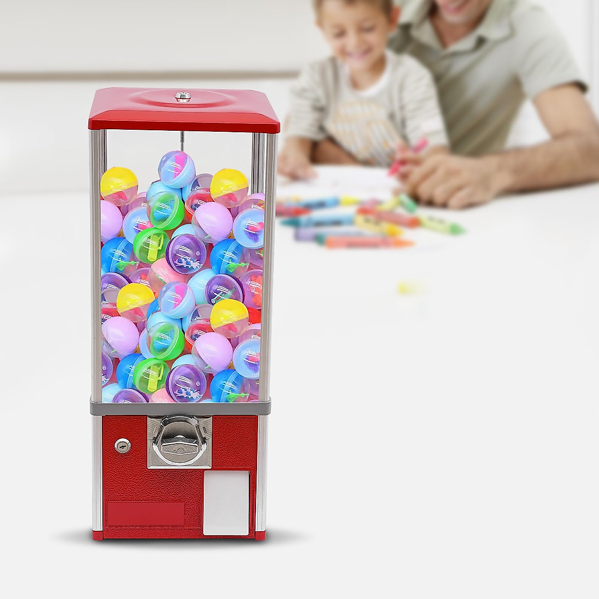 LOHISHILO Vending Machine, Commercial Vending Machine, Prize Machine, Commercial Vending Machine for 2 Inch Round Capsules Gumballs Bouncy Balls, 700-800 Coins, Red