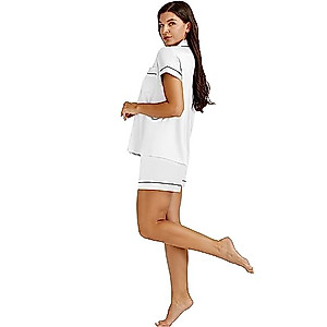 Lonxu Womens Satin Pajamas Set White XS…