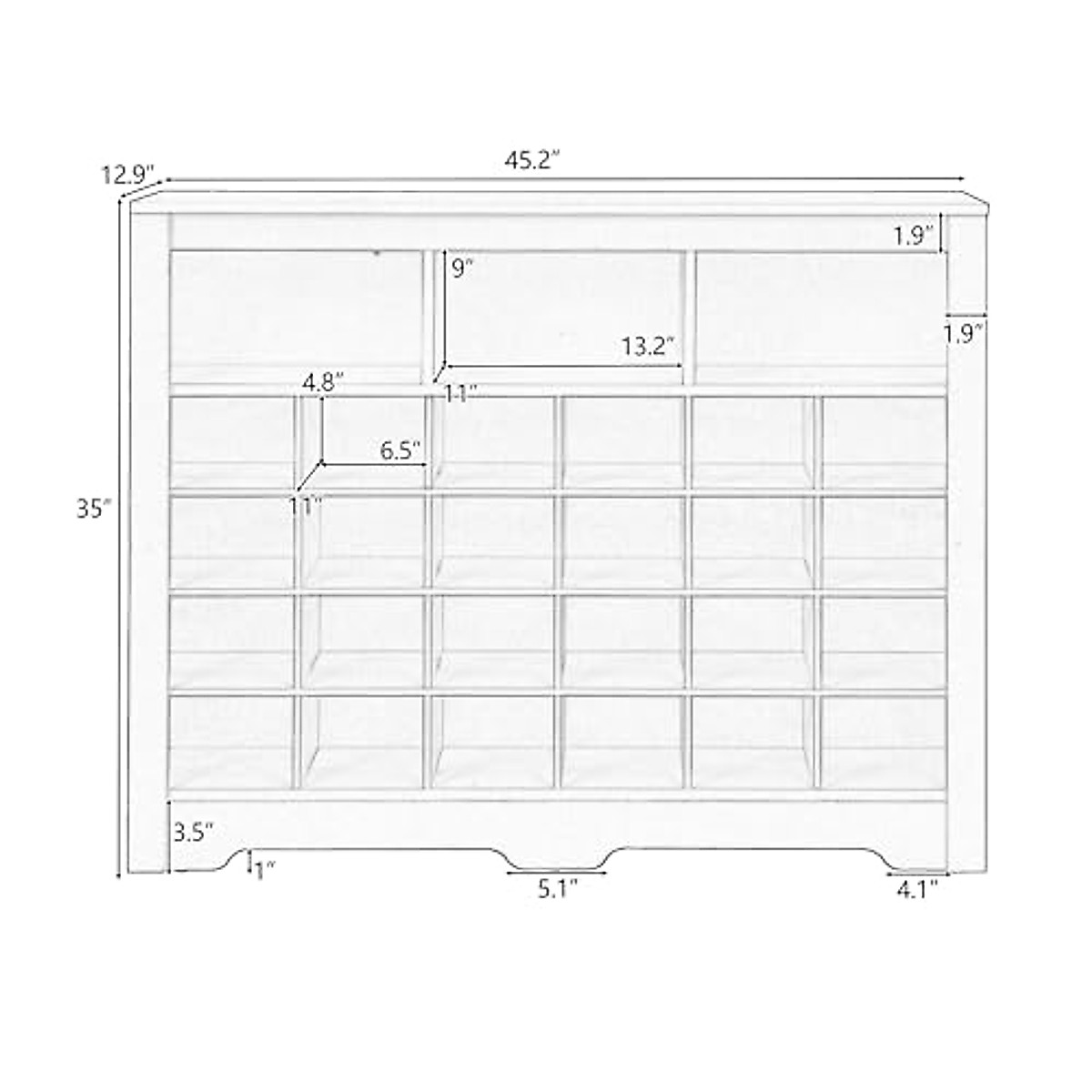 Goohome Sleek Design 24 Shoe Cubby Console, Modern 5-Tier Storage Shoe Cabinet with Curved Base, Versatile Sideboard for Hallway, Bedroom, Living Room, Space-Saving