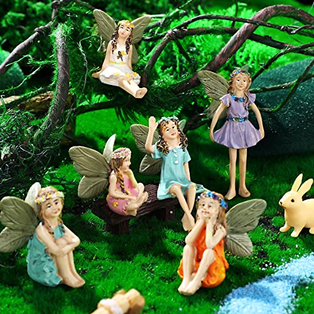 Roowest 16 Pieces Fairy Garden Accessories 10 Mini Garden Figurine Fairies Decor 2 Resin Hedgehogs 4 Mushroom Miniature for Pot Plants Mini Garden Lawn Yard Home Decorations