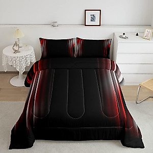 Feelyou Geometric Ombre Bedding Set Men Adults Teens Grey White Red and Black Stripes Comforter Set Kids Boys Girls Simple Modern Quilt Set 3Pcs Queen Size