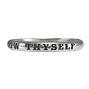 Moonlight Mysteries Sterling Silver Know Thyself Spiritual Inspirational Ring for Men or Women (sz 4-15) sz 5