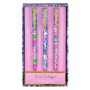 Lilly Pulitzer Colored Pen Set of 3, Includes Pink/Blue/Green Ink, Shade Seekers (Assorted)