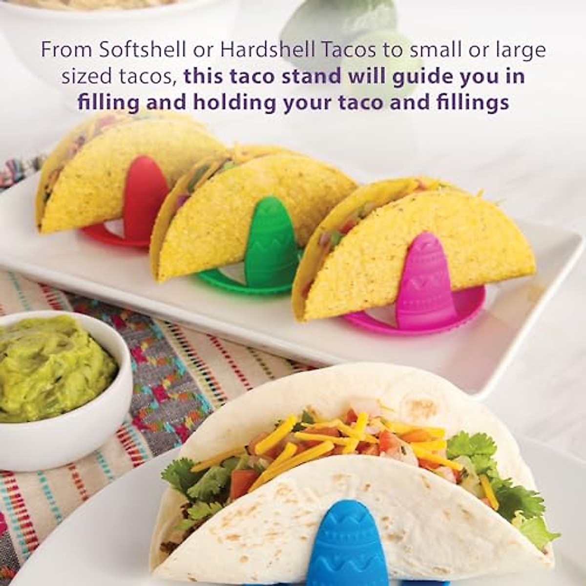 Talisman Designs Sombrero Taco Holders - Set of 4, Hold & Fill Small or Large Tacos | Crunch & Soft