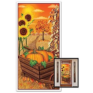 Beistle Decorative Fall Door Cover, 5’ x 30” – Plastic for Indoor & Outdoor Use – Easily Display – Harvest Decorations, Pumpkin Front Door Cover, Fall Season Decor, 1 Count (Pack of 1)