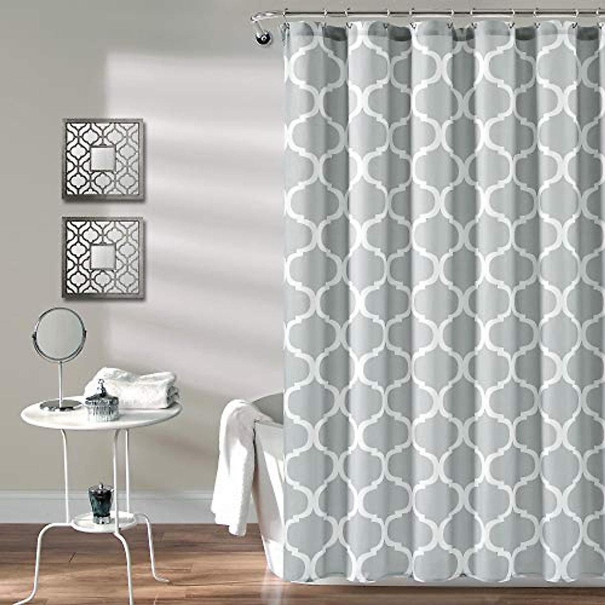 Lush Decor Washable and Durable, 72" x 72" Bathroom Shower Curtain with Bold Trellis Print on Soft Gray Fabric, Light