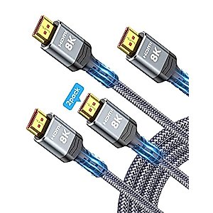 8K HDMI Cable 2.1 2-Pack 6.6FT, Highwings Slim 48Gbps High Speed HDMI Braided Cord-4K@120Hz 144Hz 8K@60Hz, HDCP 2.2&2.3, Dynamic HDR,eARC,DTS:X,RTX 3090,Dolby Compatible with Roku TV/HDTV/PS5/Blu-ray