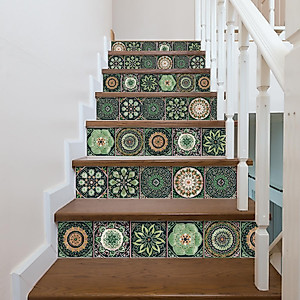 Adreamer90 Mandala Moroccan Wallpaper Tile Stickers 5.91 * 5.91 in Peel and Stick,Removable Talavera Decor 2D Wall Tile Decals for Kitchen Bathroom Laundry Stair Fireplace Art Decor Tiles