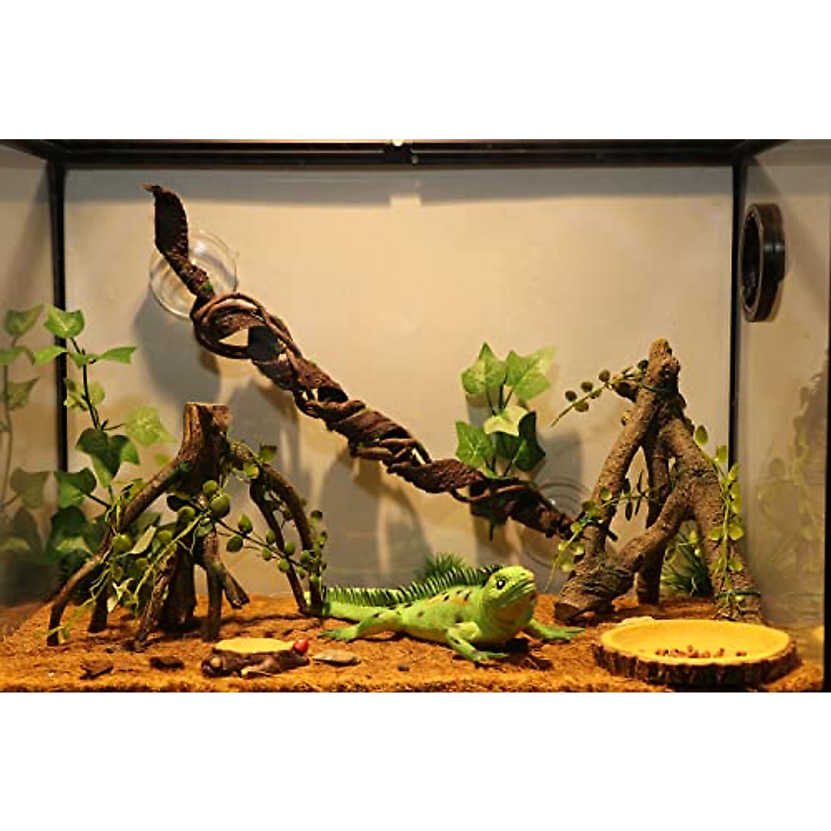 AQUA KT Reptile Corner Climbing Branch with Plant Snake Climb Tree for Bearded Dragon Lizard Hermit Crab Crested Gecko Leopard Chameleon Frog Terrarium Habitat