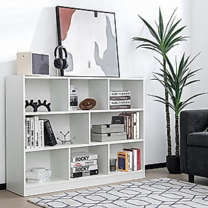 BETTARY 8 Cube Storage Open Shelf Bookcase, 3-Tier Book Storage Organizer with Back Buckles, Freestanding Display Cabinet for Home Office, Living Room, Bedroom, White