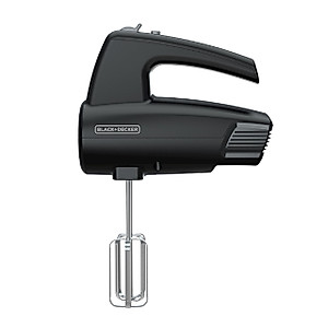 BLACK+DECKER 5-Speed Hand Mixer, 250-Watt for mixing batters, doughs, spreads & more, Turbo Boost & Prevent Splatter Function, Black