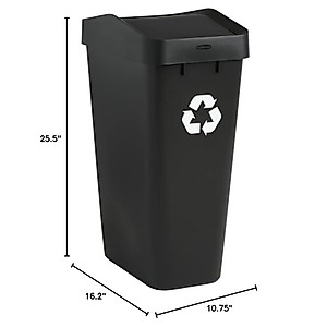 Rubbermaid Swing Top Recycling Container for Home and Kitchen, Easy Access Disposal and Slim Modern Recycle Bin with Lid, 12.2 Gallon Capacity, Black