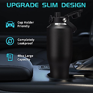 40 OZ Stainless-steel Tumblers Insulated Water Bottles - Cold 48H & Hot 24H, Leak-Proof Metal Water Flask with Sleeve, Protective Boot, BPA Free Vacuum Insulated 40oz Water Bottle Fits In Cup Holder