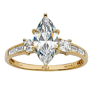 PalmBeach 10K Yellow or White Gold Marquise Cut and Baguette Cubic Zirconia Engagement Ring Size 7
