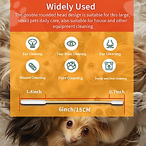 100 PCS 6 Inch Long Cotton Swabs in Box - Professional Large Cotton Swabs with Bamboo Handle - Double Sided Dog Ear Swabs - Specially Designed Big Cotton Swabs for Dog Ear, Cleaning Solution