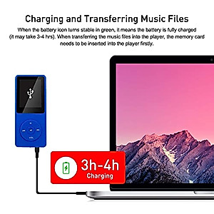 MP3 Player 32GB with Speaker FM Radio Earphone Portable Mini Blue Music Player Voice Recorder E-Book 1.8 inch HD Screen Support up to 128GB