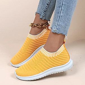 Trilanme Women's Walking Shoes Striped Knit Sock Sneakers Slip On Mesh Platform Air Cushion Running Athletic Sneakers Breathable Nursing Workout Yoga Loafers Gym Tennis for Women