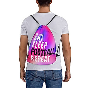 ISTYTOP Eat Sleep Football Repeat Drawstrings Bags Backpack Pink Waterproof Light Durable Gym Sports Yoga Beach Sackpack Party Favor Bags
