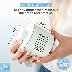 Heartland Home Porcelain French Butter Crock for Counter with Water for Soft Butter. 3.9" Ceramic Butter Dish with Lid Butter Keeper. White Farmhouse Bell Style Butter Holder Container.