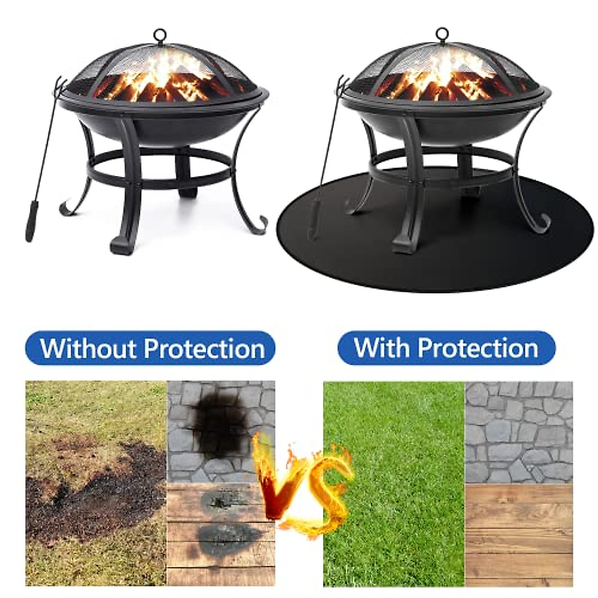 30" Fire Pit Mat & Under Grill Mat, Grill Mat for Outdoor Grill Deck Protector,Round Fire Pit Mat for Under Fire Pit,Double-Sided Fireproof BBQ Grill Mat, Oil-Proof & Waterproof, 2-Layer Thickened