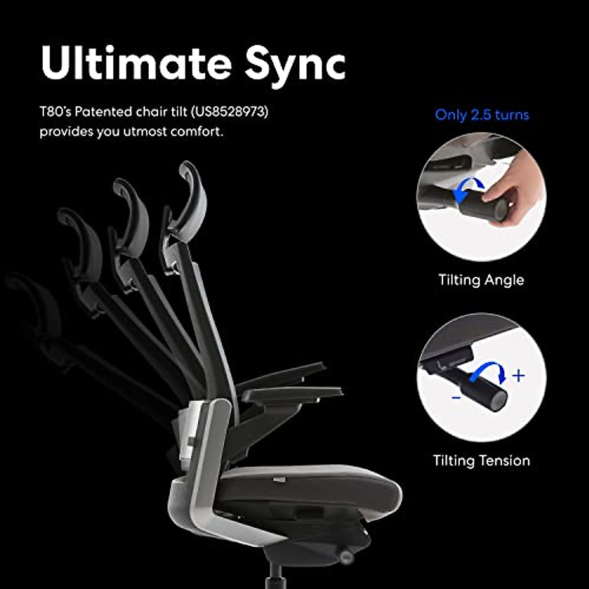 SIDIZ T80 Ergonomic Home Office Chair : German Mechanism for Extreme Comfort, Adjustable Headrest and Lumbar Support, 3-Way Armrests, Forward Tilt Adjustment, Adjustable Seat Depth, Mesh Back (Black)