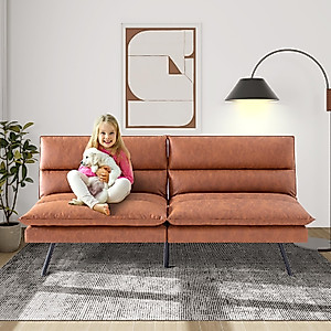 MUUEGM Futon Sofa Bed Couch,Memory Foam Convertible Futon Couch,Modern Faux Leather Sleeper Sofa Couch,Love Seat Sofa for Living Room Small Space Apartment Office,Adjustable Backrest