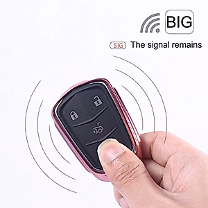 YIJINSHENG TPU Soft Plating Smart Key Fob Remote Cover Case Protector Keyless Jacket for Cadillac CT6 XT5 CTS XTS SRX ATS GTS ATSL HYQ2AB HYQ2EB Car Key Chain (Silver)