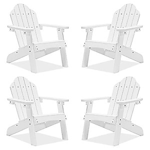 LUE BONA Kids Adirondack Chairs Set of 4, White Poly Lumber Plastic Adirondack Outdoor Chair, Toddler Patio Chair for Fire Pit, Balcony, Backyard