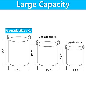 Large Nursery Laundry Basket, BigXwell 22 inch Tall Baby Laundry Basket Collapsible Hamper with Easy Carry Extended Sturdy Handles, Blue and White Thickened Canvas Kids Laundry Hamper for Storage