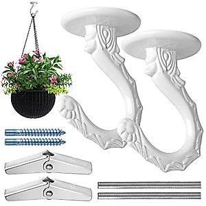 通用 Swag Hooks for Ceiling Hanging, 2 Set Ceiling Hooks for Hanging Plants, Metal Material, Hanging Screws with Beautiful Totems (White)