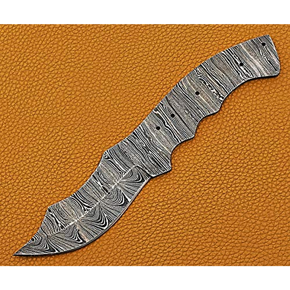 9" Long Dao Blade, Hand Forged Ladder Pattern Damascus Steel Blank Blade, 4.5" Long Blade with 4" Cutting Edge, 4.5" Finger Serrated Scale with 5 pin Holes