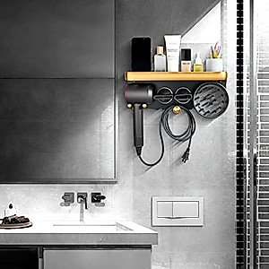 Hair Dryer Holder Wall Mounted with Shelf Bathroom Hair Tool Organizer for Dyson and Other Hair Dryers，Dyson Blow Hair Dryer Accessories Holder Bathroom Toothbrush Cosmetic Storage Organizer Shelf