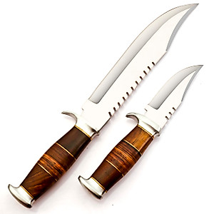 UK UNIQUE SHARP KNIVES J2 Stainless Steel BK-3059 Handmade 2PCS Hunting Knife -Beautiful Rose Wood Handle